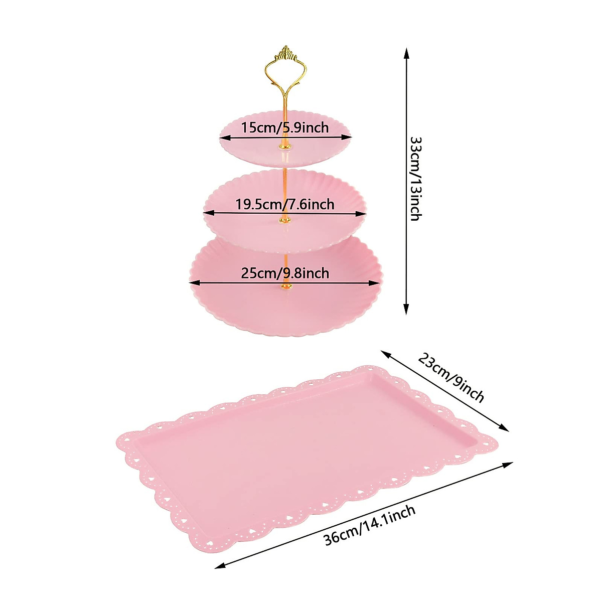 10 Pcs Pink Plastic Cake Stand, 4 Pcs 3 Tier Dessert Display Stands Cookie Tray Rack Serving Tray Cake Display Tower and 6 Pcs Dessert Trays for Wedding Baby Shower Tea Party (Pink)