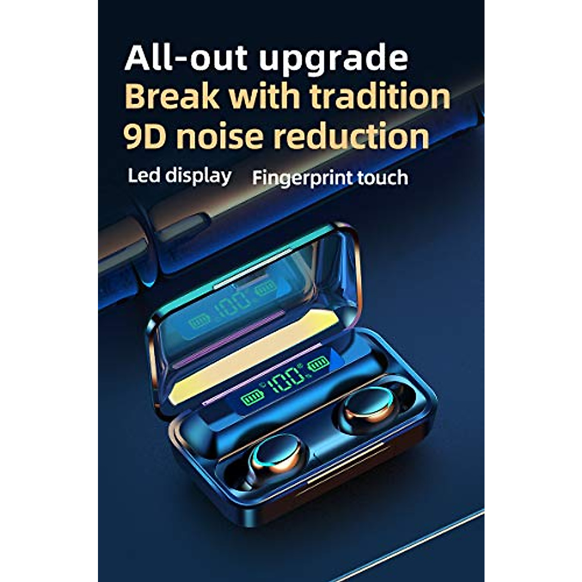 FSS Led Display Waterproof Earbuds Headphone Wireless Bluetooth Earphones Auriculares F9 Audifonos with 2000Mah Power Headset, Black