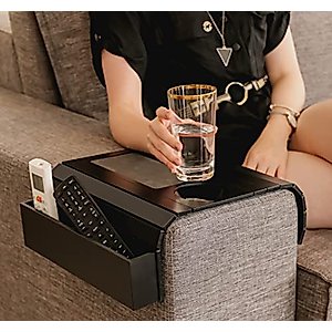 meistar Sofa Tray Table with EVA Base and Couch Cup Holder. Remote Control and Cellphone Organizer Holder, Arm Rest Organizer, Arm Rest Table with Pockets. Fits Over Square Chair arms. (Black)