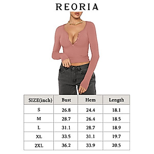 REORIA Women Fall Sexy Long Sleeve Henley T Shirts V Neck Button up Casual Basic Vintage Y2K Slim Fitted Ribbed Knit Tees Crop Tops Black Medium