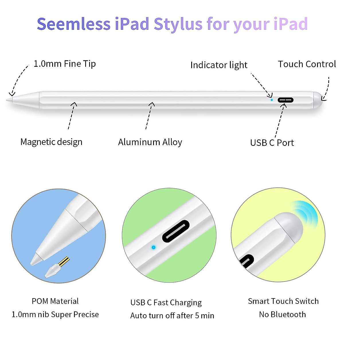 DRYMOKINI Stylus Pen 2nd Gen with Palm Rejection, Magnetic, High Precise Fine Tip Pencil for pple iPad 2018-2022 for iPad 6/7/8/9/10, iPad Air 3/4/5, iPad Mini 5/6, iPad Pro 11", iPad Pro 12.9"