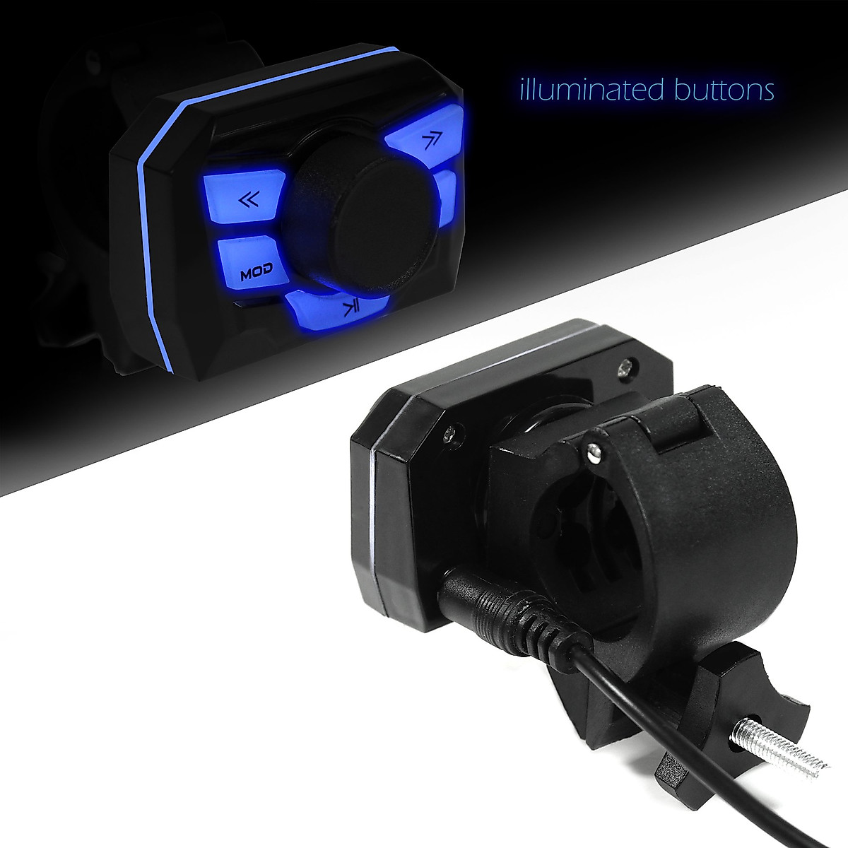 GoHawk TS3 Motorcycle Weatherproof Bluetooth Speakers 7/8-1.25 in. Handlebar Mount MP3 Music Player Sound Audio Stereo Amplifier System ATV AUX, USB, Micro SD, FM Radio 2-Speaker