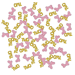 INNORU Bow Two Confetti Glitter, Baby Girl 2nd Birthday Paper Scatter, Kid 2nd Birthday Anniversary Party Table Decorations Confetti, 120pcs