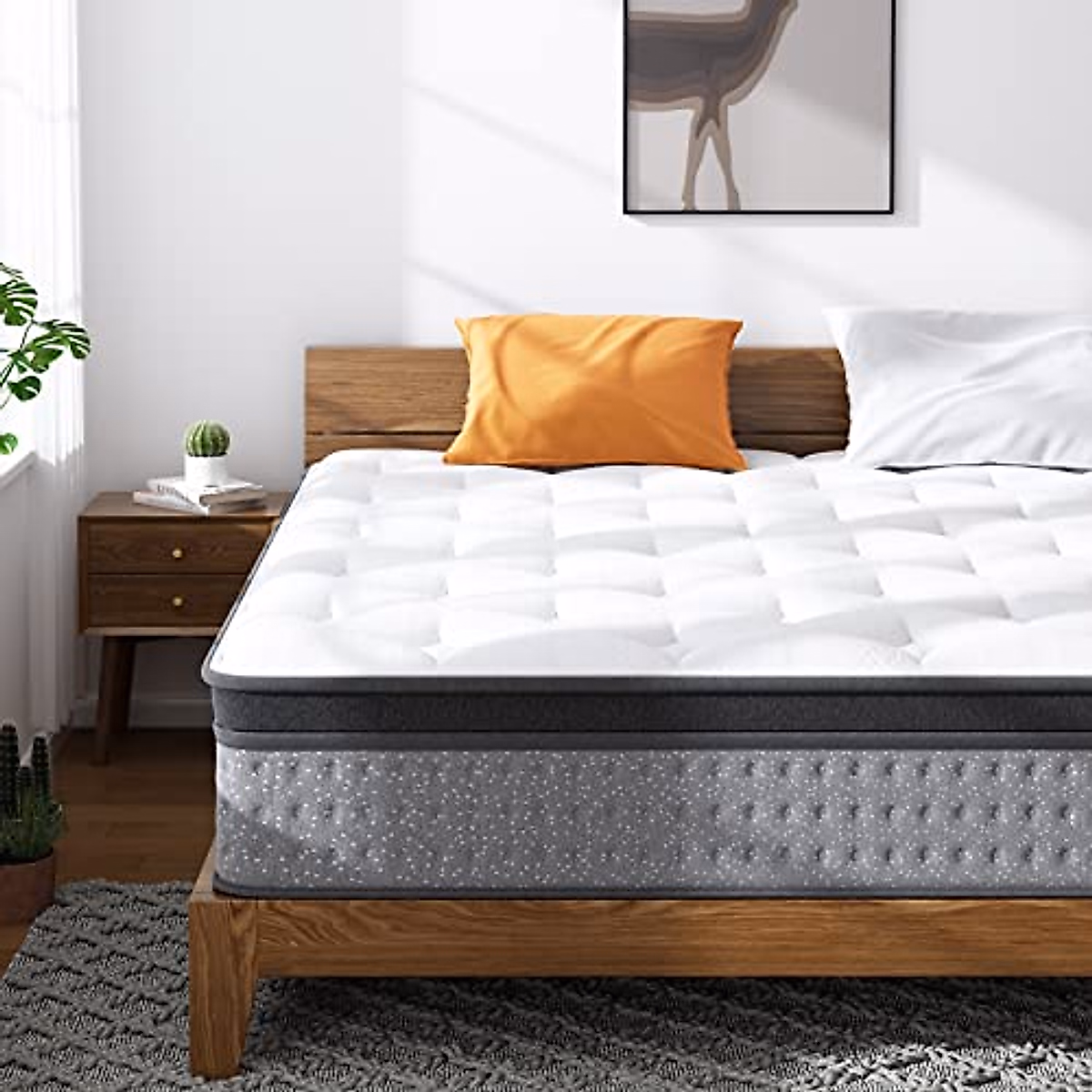 Mattress Topper Full, Innerspring Hybrid Mattress in a Box, Motion Isolation Individually Wrapped Pocket Coils Mattress, Foam and Spring Mattress for Pressure Relief, Purple… (Grey-10 inch, Queen)