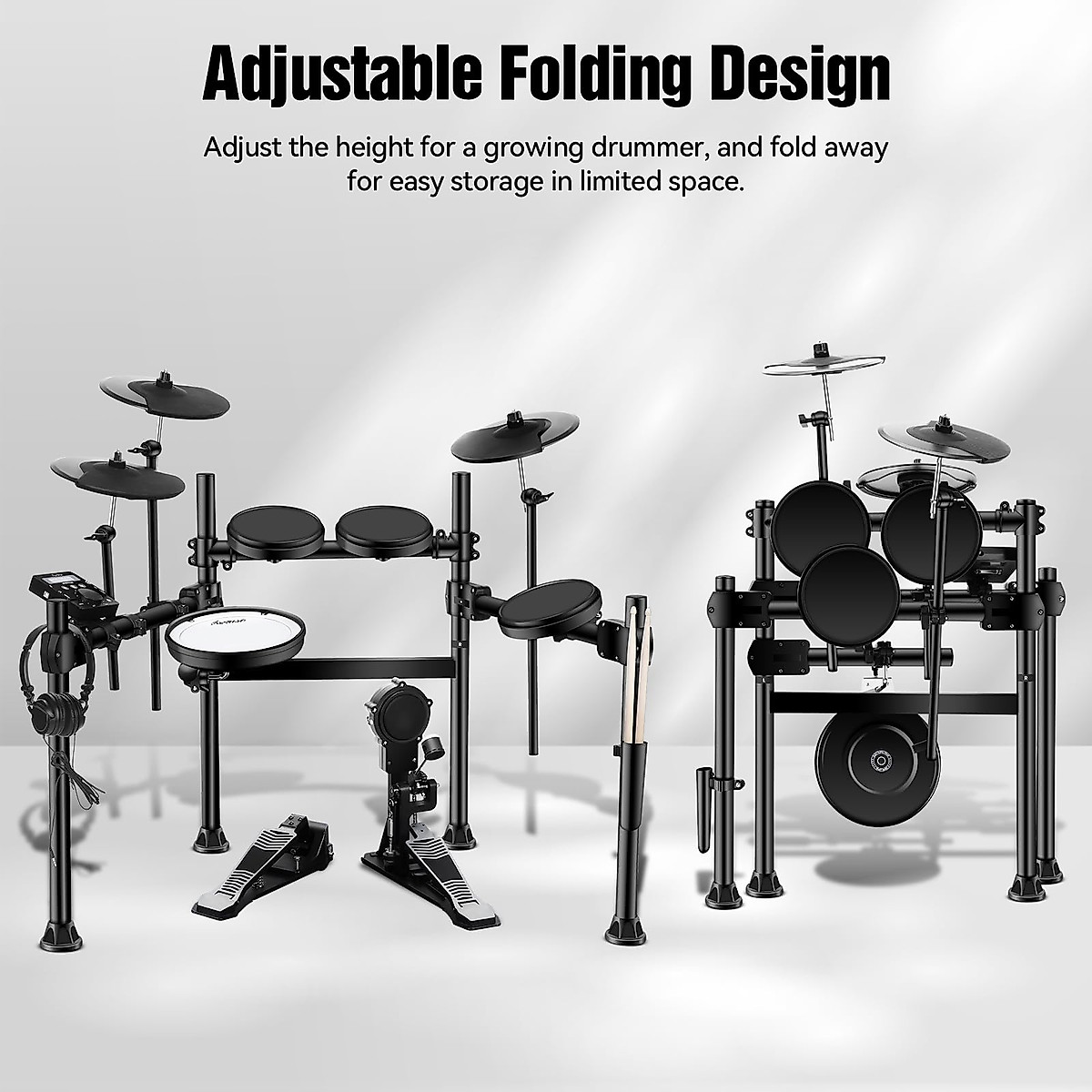 Asmuse Electronic Drum Set Kit for Adults Beginners with 8 inch Mesh Snare Electric Drum Set with Rim Shot and Cymbal Choke Function,USB MIDI Supported,2 Pairs of Drum Sticks &Headphone Set Included