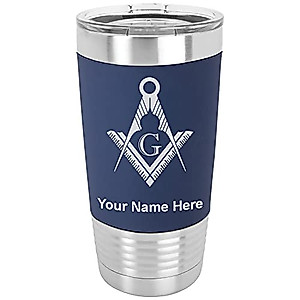LaserGram 20oz Vacuum Insulated Tumbler Mug, Freemason Symbol, Personalized Engraving Included (Silicone Grip, Navy Blue)