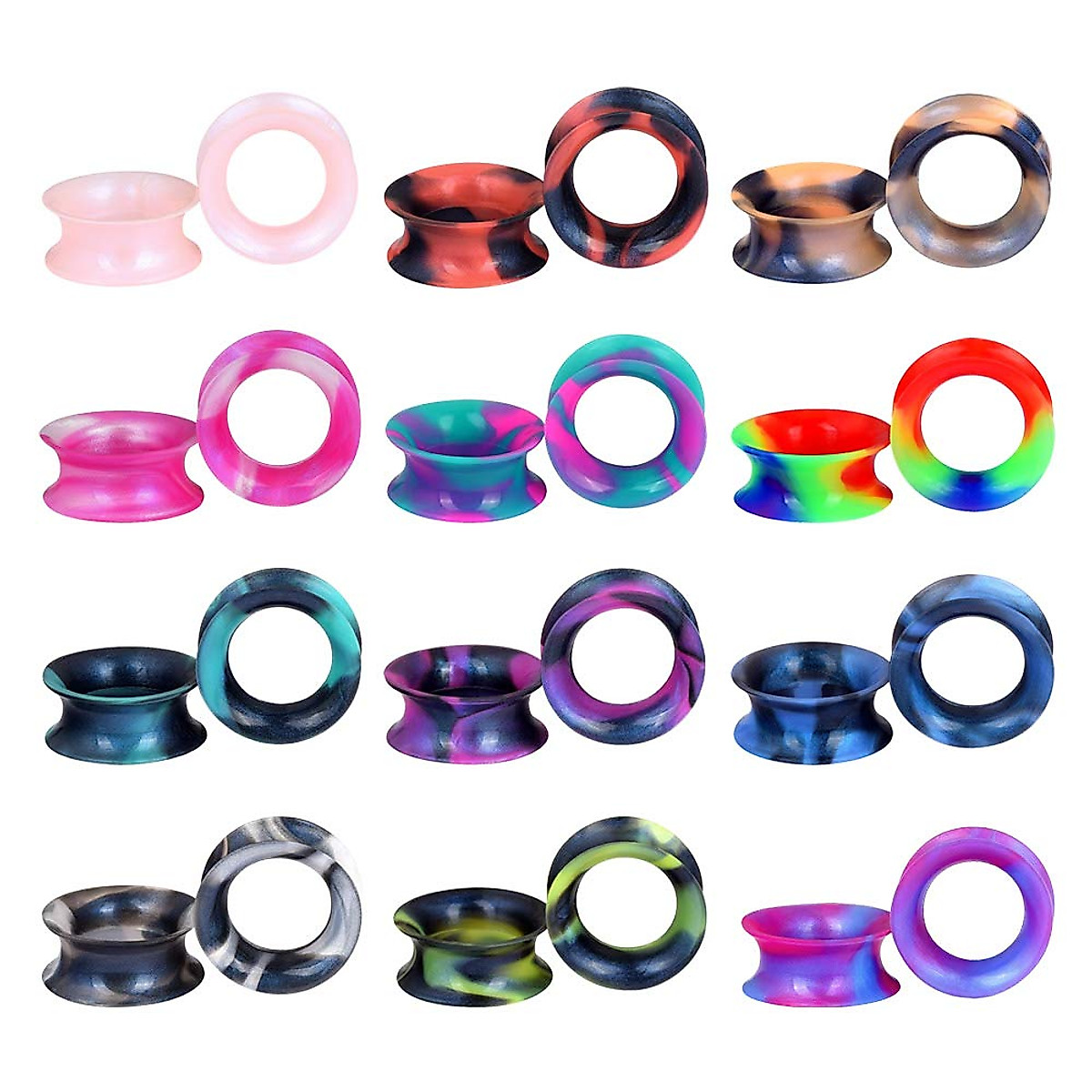 Stuppendux 24PCS Silicone Flexible Ear Tunnels Gauges Plugs Stretchers Expander Double Flared Flesh Tunnels Ear Piercing Jewelry 00G 10MM