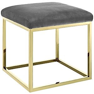 Modway Anticipate Velvet Upholstered Modern Ottoman With Stainless Steel Frame in Gold Gray