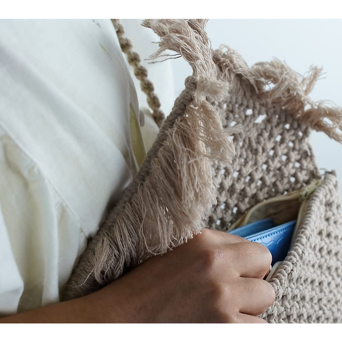 Wicker Purses for Women, Handmade Straw Bag, Rattan Purse (Khaki)