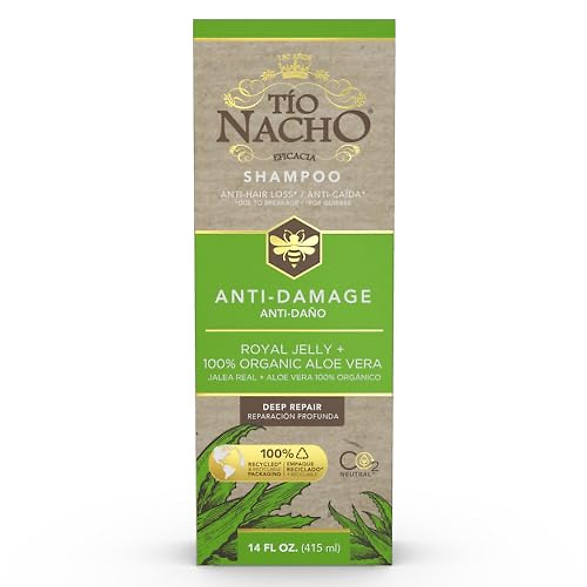 Tio Nacho Shampoo, 14 Oz - Organic Aloe Vera Deep Repair, Paraben Free, Silicone Free, for Dry Damaged Frizzy Hair