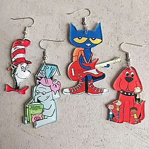 Colorful Resin Acrylic Teacher Student Dangle Earrings Cute Animal Cat Dog Elephant Earrings for Women Jewelry Back to School Gift for Teacher-Style C