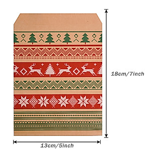 100 Pieces Christmas Kraft Treat Bags Christmas Goody Bags Kraft Holiday Paper Gift Bags Buffet Paper Bags for Christmas Party Favor,4 Styles