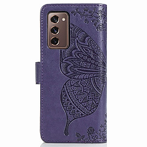 LEMAXELERS Samsung Galaxy Z Fold 2 5G Case Bling Diamond Butterfly Embossed Wallet Flip PU Leather Magnetic Card Slots with Stand Cover for Samsung Galaxy Z Fold 2 5G Diamond Butterfly Purple SD