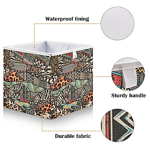 Vnurnrn Cube Storage Bins African Pattern Patchwork, Collapsible Storage Box with Support Board, Foldable Fabric Basket for Shelf Closet Cabinet 11.02×11.02×11.02 in