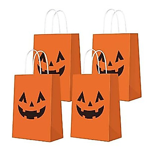 Watshi 12 Packs Halloween Candy Bags Snack Bags Plastic Trick or Treat Candy Baskets Halloween Decoration Pumpkin Candy Snack Bags with Handles for Kids Halloween Party Supplies