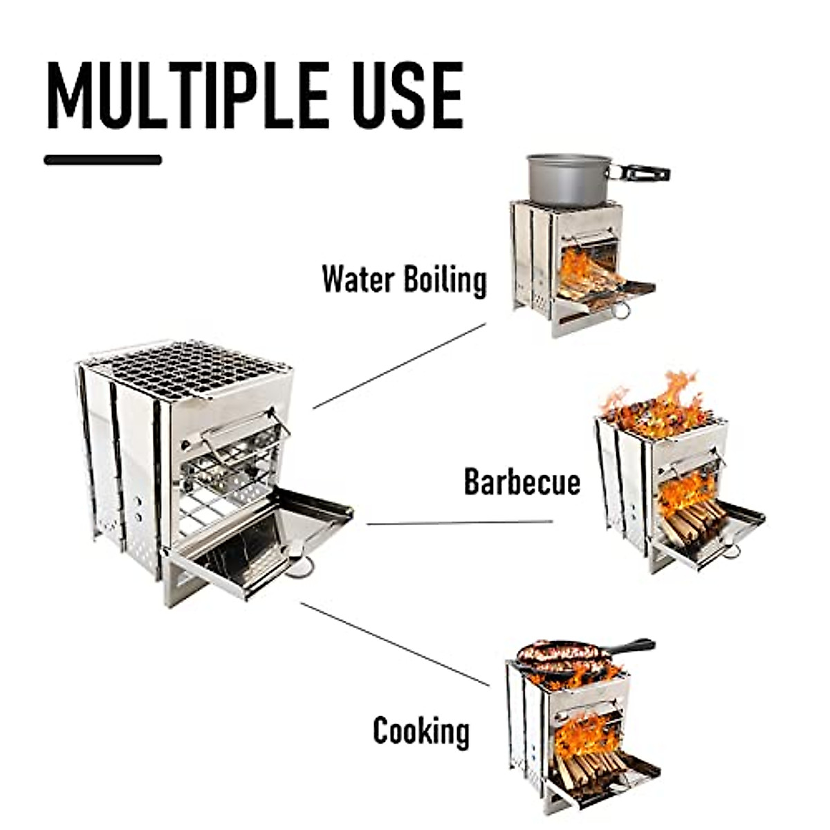 MengK Wood Stove Steel Foldable Mini Charcoal Grill Lightweight Barbecue Grill for Camping Garden Outdoor Picnic