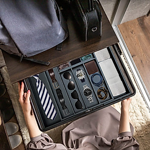 ZHOMA Bamboo Expandable Kitchen Drawer Organizer for Utensils Holder - Silverware Organizer/Utensil Holder and Cutlery Tray with Grooved Drawer Dividers - Black