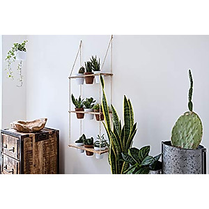 kimisty Wall Hanging Herb Planters, 3 Tiered Vertical Planter Shelf with Metal Pot Set, Indoor Garden, Wood Herb Garden for Kitchen, Vertical Hanging Planters Wall Hanging - Terracotta & White Pots