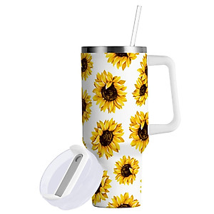MCHIVER Yellow Sunflowers 30 oz Tumbler with Handle and Straw Stainless Steel Vacuum Water Bottle Leak-proof Travel Coffee Mug Insulated Tumbler with Lid