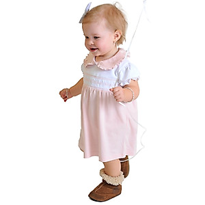 Dakomoda Baby Girls' 100% Organic Pima Cotton Dress - Pink Smocked Easter Dress Diaper Cover 9-12