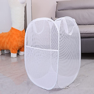 2 Pack Laundry Basket,Foldable Mesh Popup Laundry Hamper with Durable Handle,Easy to Open and Fold for Dorm, Laundry Room, Bedroom, RV(White+ White)…