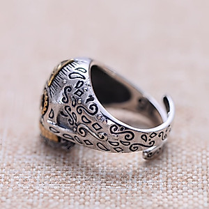 Gothic 925 Sterling Silver Freemason Masonic Skull Ring Golden All Seeing Eye for Men Women Open and Adjustable