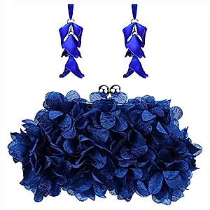 Mrotasvi Lightweight Tassel Rosa Flower Earrings and Rose Petal Clutch Evening Bag for Women Girls Party Wedding Pack of 2 Set (Blue)