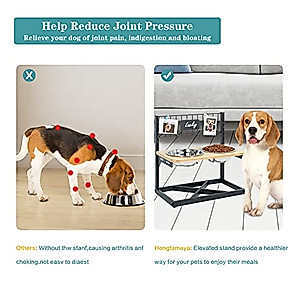 Elevated Dog Bowls, 12 Adjustable Bamboo Raised Dog Bowls Stand Feeder Water with 2 Stainless Bowls, Adjustable 4.8" up to 15.7" Heights Pet Raised Bowls for Small Medium Large Dogs and Cats