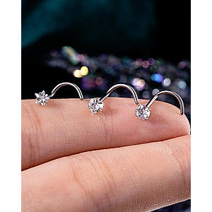 COCHARM 3pcs G23 Titanium 20g Nose Stud Pack Nose Piercing Stud Nose Rings for Women Surgical Steel Screw Nose Stud Star Heart Nose Stud Corkscrew Nose Jewelry Hypoallergenic