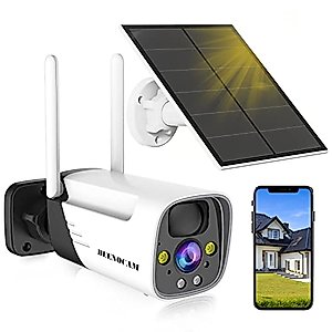 BEENOCAM 3MP 15000mAh Security Cameras Wireless Outdoor Solar Wireless Cameras for Home Security, 3MP 4X Digital Zoom, WiFi Camera IP66, 2-Way Audio, Color Night Vision, Siren Alarm (BW5)