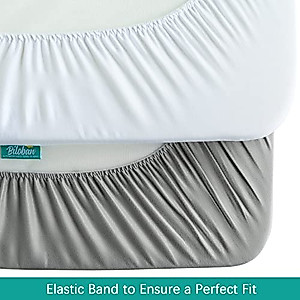 Biloban Pack and Play Sheets Waterproof 2 Pack, Fitted Pack n Play Sheets 38" X 26" Fits for Baby Graco Playpen/Playard Mattress, Portable Pack and Play Mattress Sheet, Grey & White