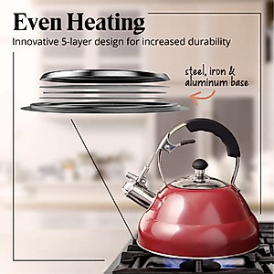 Willow & Everett Whistling Tea Kettle for Stove Top - 2.75 Quart Tea Pots for Stove Top w/Stainless Steel, Mirror Finish & Strainer