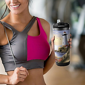 Lighthouse Travel Coffee Mug 12.85oz Insulated Coffee Tumbler 304 Stainless Steel Thermos for Travel Fitness Outdoor Activities Coffee Shop Office Home