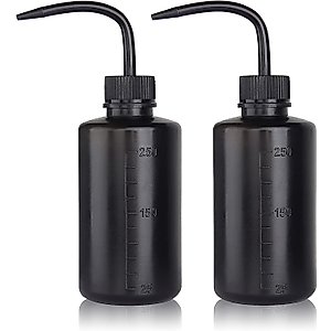 250ML 2PC Plastic Squeeze Bottle Safety Rinse Bottle Wash Bottle Squeeze Watering Can Water Squirt Irrigation Bottle Tattoo Wash Bottle 250ML Medical Lab,Tattoo Supplies Bend Mouth Scale Mark Black