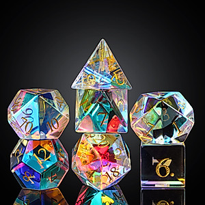 UDIXI Prism Glass Dice Set 7PCS Rainbow Glass DND Dice with Gift Box for Dungeons and Dragons D&D MTG Table Games (Prism Glass)