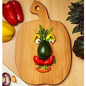 10x15” Fruit Apple Shaped Cutting Board Hardwood Platter Chopping with Handles - Solid Wood Beechwood Cutting Board Apple Shaped Cheese Serving Platter Hang Cut Wooden Charcuterie Bread Boards Large