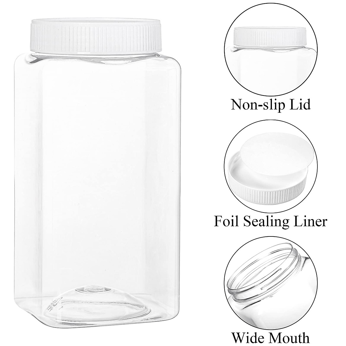 Fasmov 9 Pack 32 Oz Square Plastic Jars with White Lids, Wide Mouth Clear Square Empty Plastic Slime Storage Containers for Crafts, Dry Food, Peanut Butter, Honey and Jam Storage - BPA Free