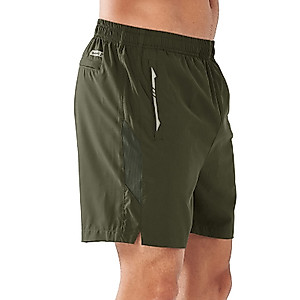 NORTHYARD Men's Running Athletic Shorts 5 inch Workout Gym Tennis 7'' Short Quick Dry Active Training with Zipper Pockets ARMYGREEN-L