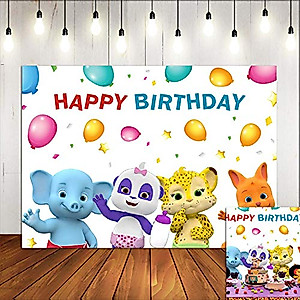 Cartoon Confetti Balloon Baby Animals Photography Backdrop for Baby Children First Birthday Party Decorations Word Party Photo Background Photo Booth Cake Table Supply Vinyl 5x3ft Banner