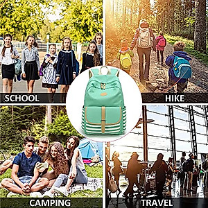 Joyfulife Girls Backpacks, School Backpack for Girls Lightweight Canvas Backpack Student Bookbags Stripe Backpack with Lunch Box 4 in 1