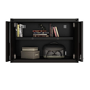 itbe Ready-to-Assemble Floating Garage Storage Cabinet - Wall Mount Garage Cabinet w/Lockable 2 Doors, 44 lbs Shelf Capacity, Removable Shelf, Small Steel Metal Cabinet(Black)