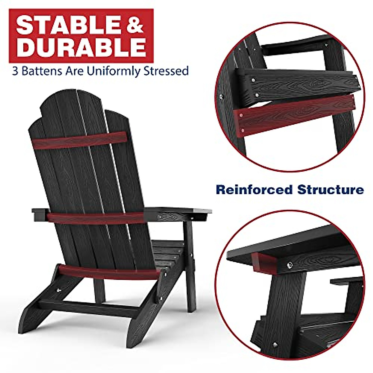 SAKSUN Folding Adirondack Chair Plastic Weather Resistant, Outdoor Chair, Patio Chairs, Lawn Chair, Outside Funiture for Porch, Garden, Deck, Fire Pit, Patio Seating