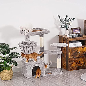 Heybly Cat Tree Cat Tower Condo with Sisal-Covered Scratching Posts and Cooling mat for Kitten Light Gray HCT001SW