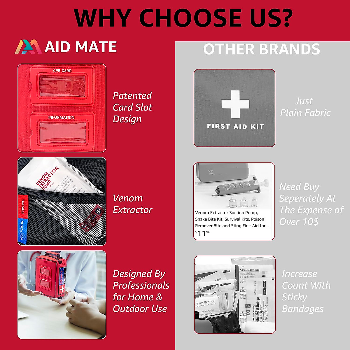 AID MATE Pro First Aid Kit with Molle System Portable Emergency Survival Kits Trauma Medical Kit for Home, Office, Car, Outdoor, Hiking, Travel, Camping…