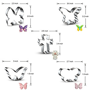 Butterfly Cookie Cutter Set - 5 Pieces Stainless Steel Cookie Cutters Shapes with Cross, Butterfly/Moth Cookie Cutter Biscuit Sandwich Chocolate Fondant Cake Mold Mould Baking Tool