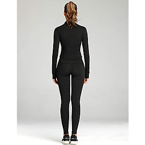 Gacaky Women's Athletic Jacket Lightweight Full Zip Up Yoga Jacket Cropped Workout Slim Fit Tops with Thumb Holes Black S