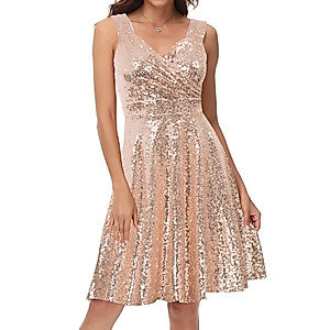 GRACE KARIN Sexy Sequin Party Dresses for Women Wedding Guest Dress Rose Gold Size XL