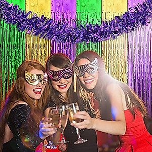 9 Pieces Mardi Gras Party Decoration Gold Purple Green Metallic Foil Curtains Mardi Gras Fringe Curtains Shimmer Curtain Tinsel Garland for Carnival Bunting Party Decoration