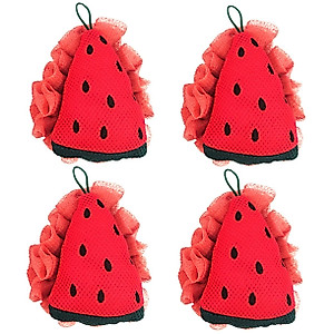 Lurrose 4pcs Exfoliating Cartoon Shower Bathing Watermelon Pouf Loofahs Ball Loofah Colorful Bath Funny Mesh Sponge for Fruit Adults Scrubber Balls Cute Wash Body Creative Red