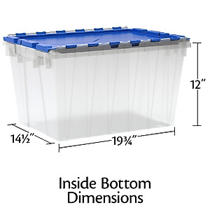 Akro-Mils 12 Gallon KeepBox File Box Plastic Stackable Storage Container with Hinged Attached Lid and Rails for Hanging File Folders, 21-Inch L x 15-Inch W x 12-Inch H, Clear/Blue